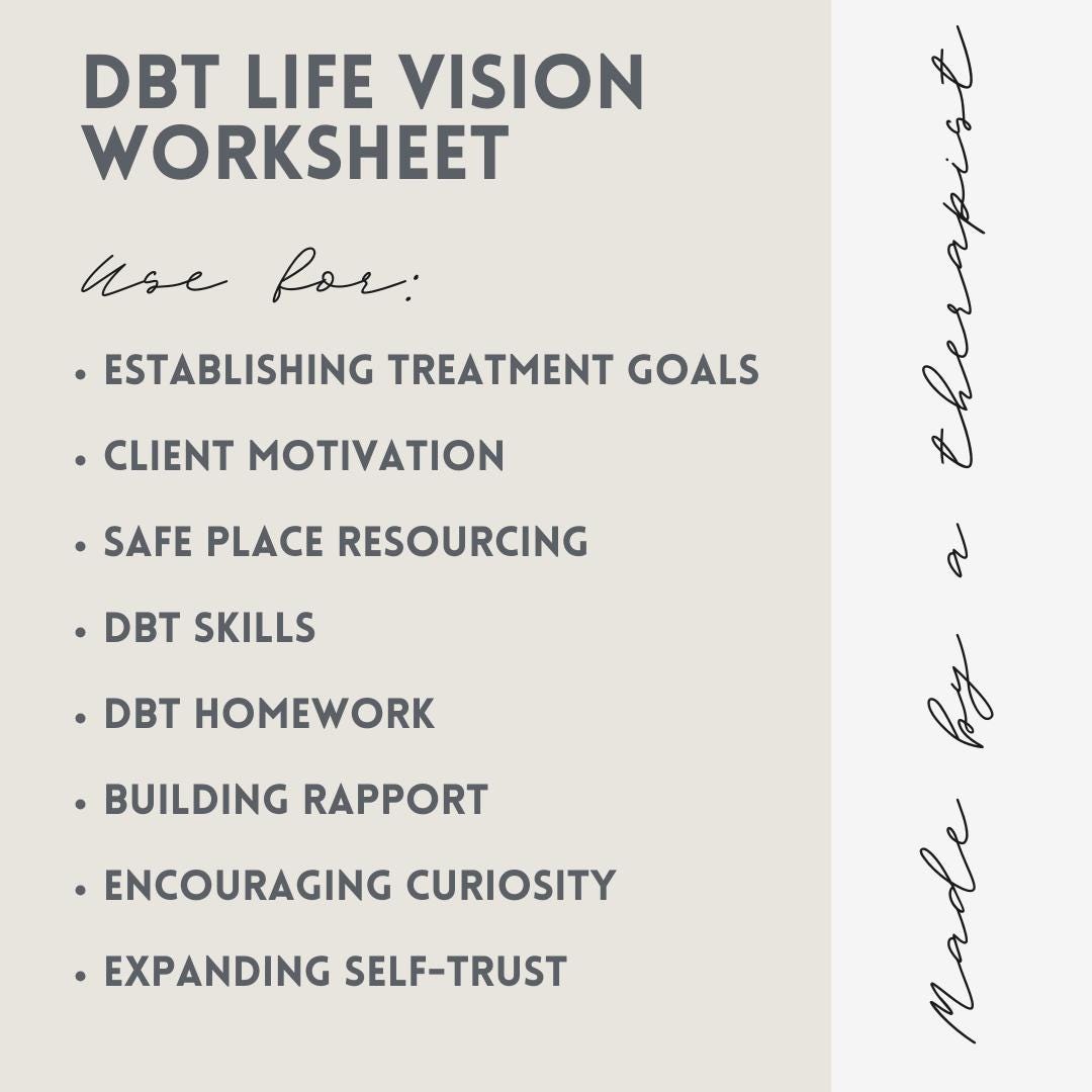 DBT Life Vision Worksheet | Printable Therapy Worksheet, DBT Coping ...