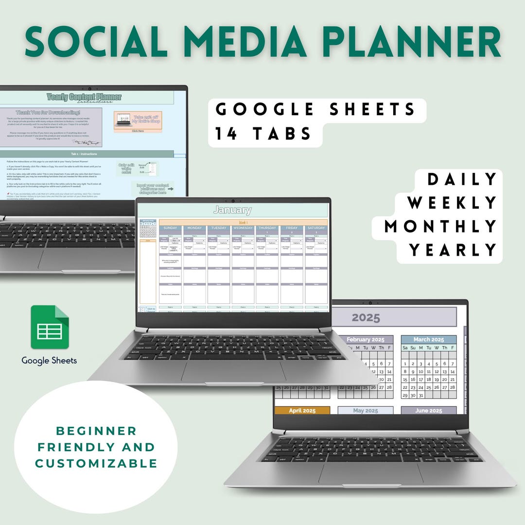 Google Sheets Social Media Content Calendar, Yearly Planning Template ...