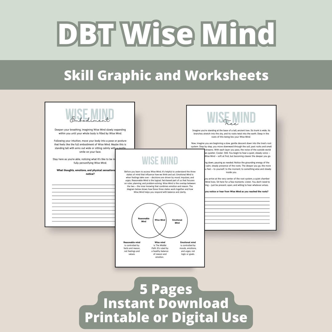 DBT Skills Worksheets, Wise Mind Bundle, Emotional Regulation Tools ...