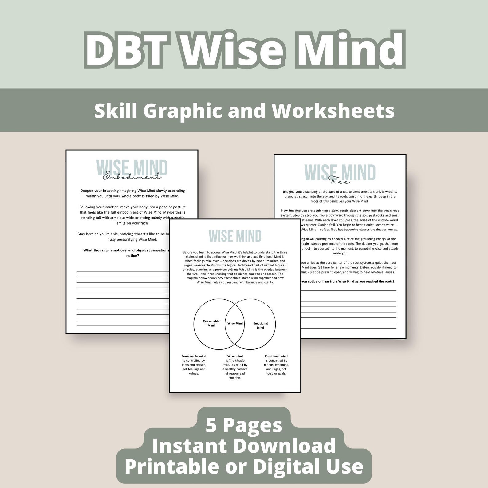 DBT Skills Worksheets, Wise Mind Bundle, Emotional Regulation Tools ...