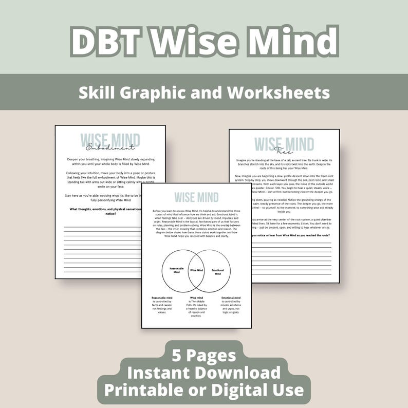 DBT Skills Worksheets, Wise Mind Bundle, Emotional Regulation Tools ...