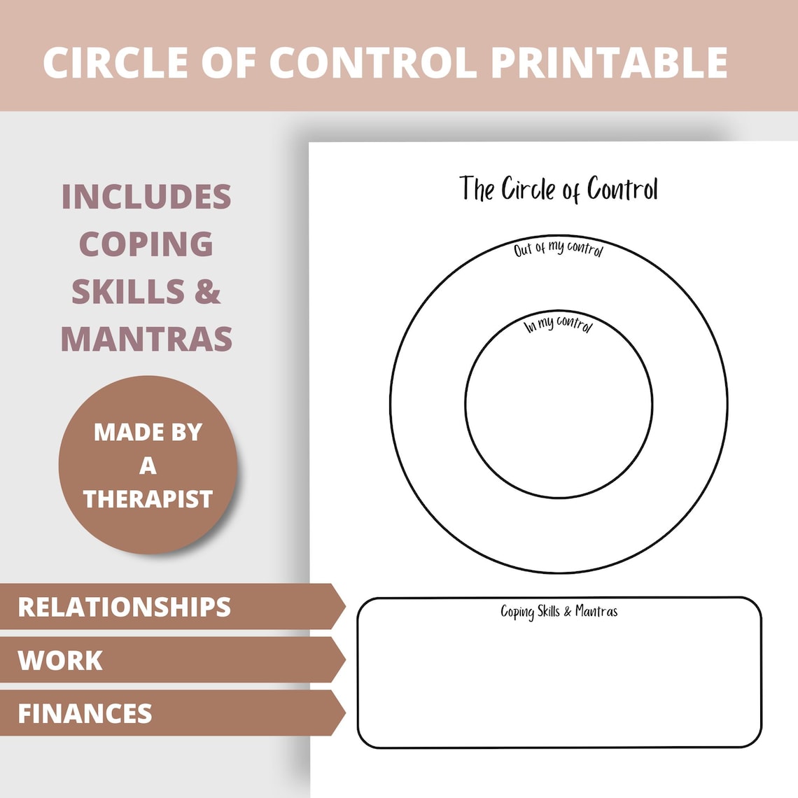 Circle of Control Worksheet, Anxiety Worksheet, Self Regulation ...