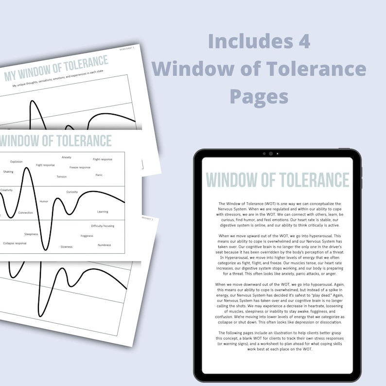Window of Tolerance Worksheets: Emotional Regulation, Coping Skills ...