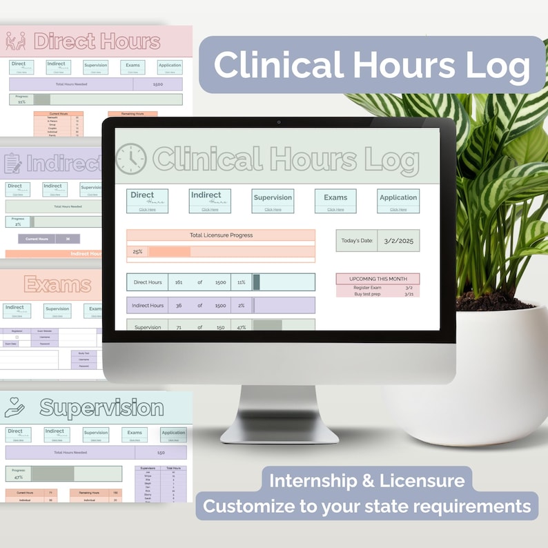 Therapist Licensure and Internship Tracker, Digital Hours Log, Google ...