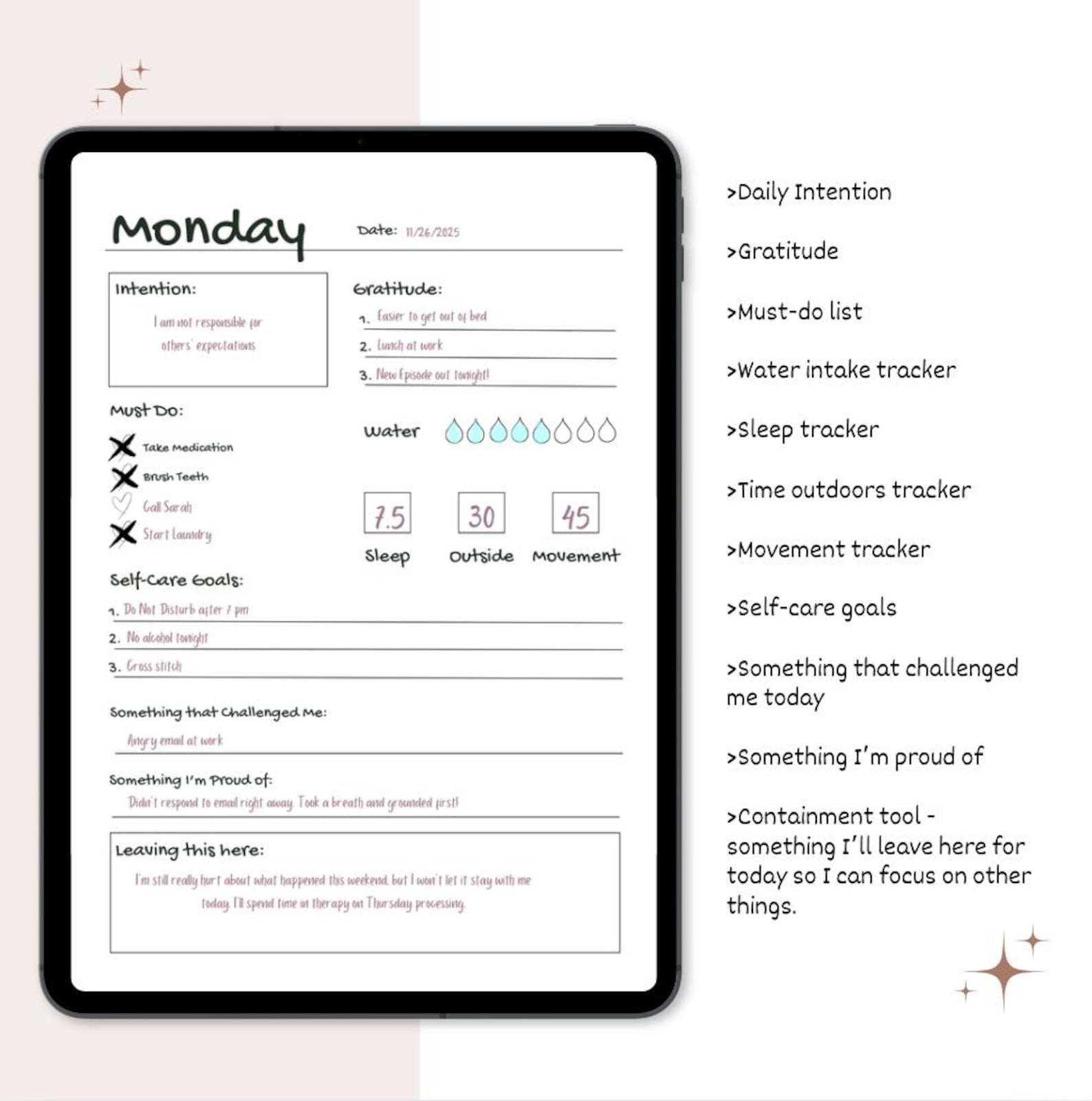 Digital Daily Self Care Check in | Goodnotes Therapy Journal Mental ...