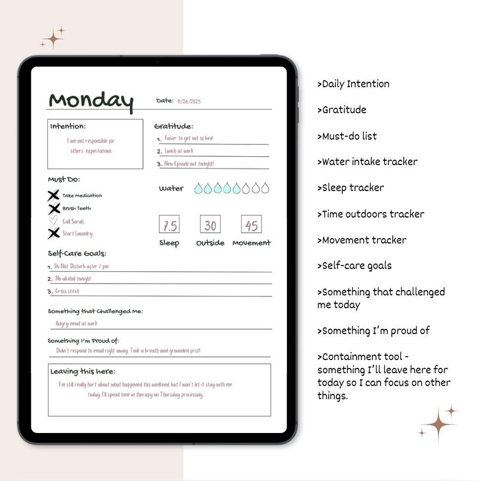 Digital Daily Self Care Check in | Goodnotes Therapy Journal Mental ...
