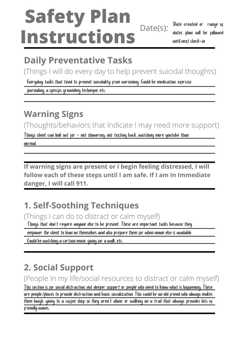 Therapist Safety Plan Printable: EMDR, Trauma, Addiction (editable PDF ...