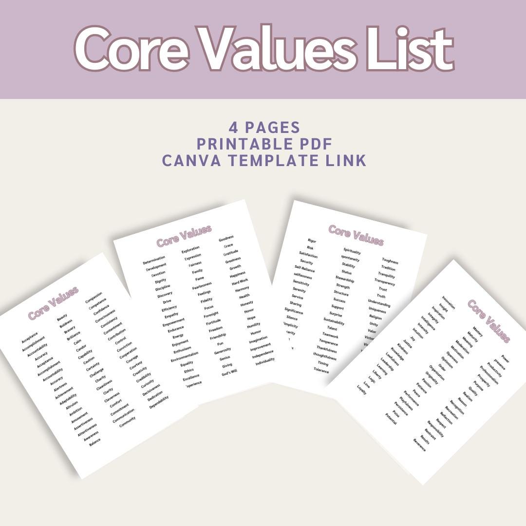 Core Values List | Therapy Printables, DBT, CBT, IFS & Emdr, Printable ...