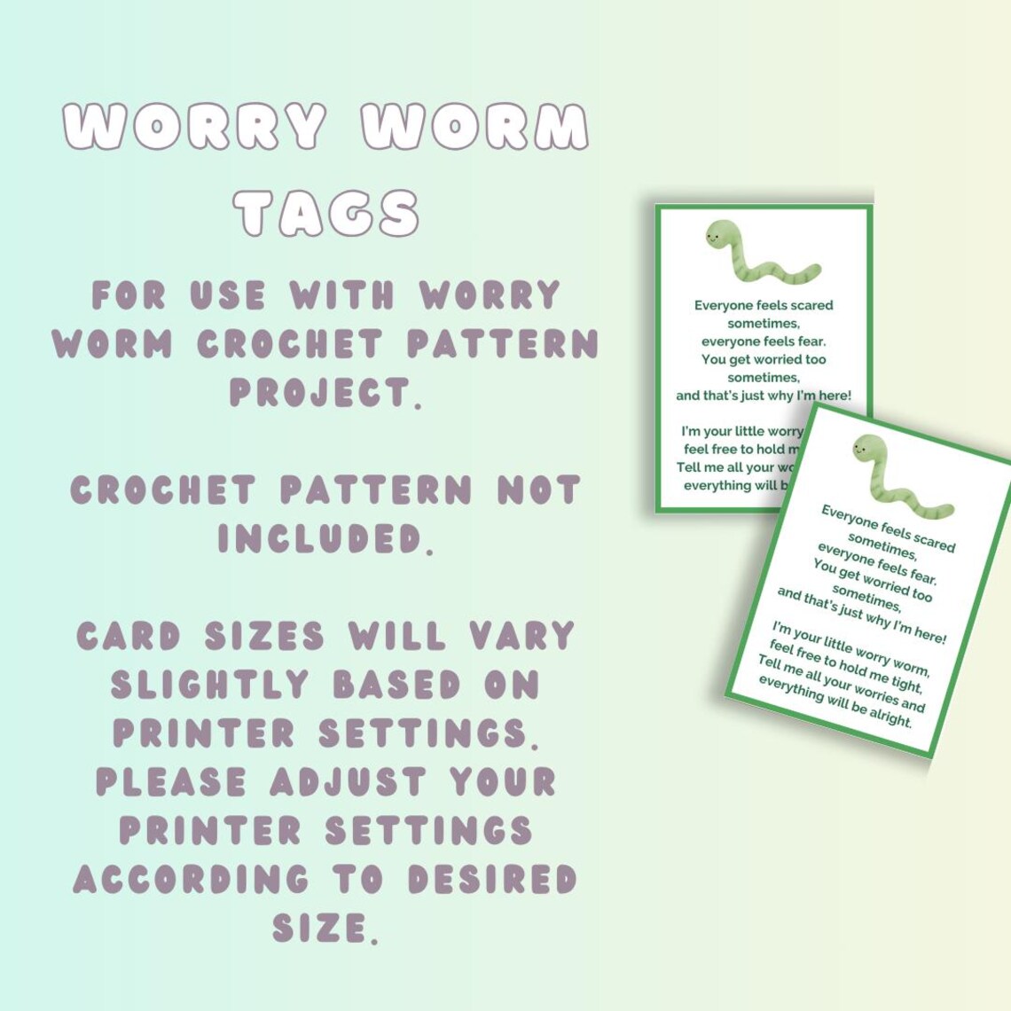 Printable Green Worry Worm Gift Tags & Cards (PDF) - Etsy