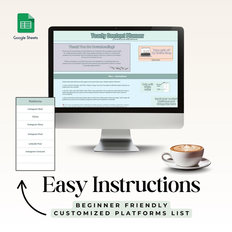 Google Sheets Social Media Content Calendar, Yearly Planning Template ...