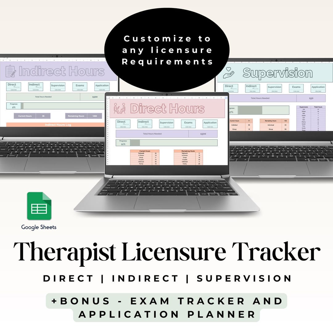 Therapist Licensure and Internship Tracker, Digital Hours Log, Google ...