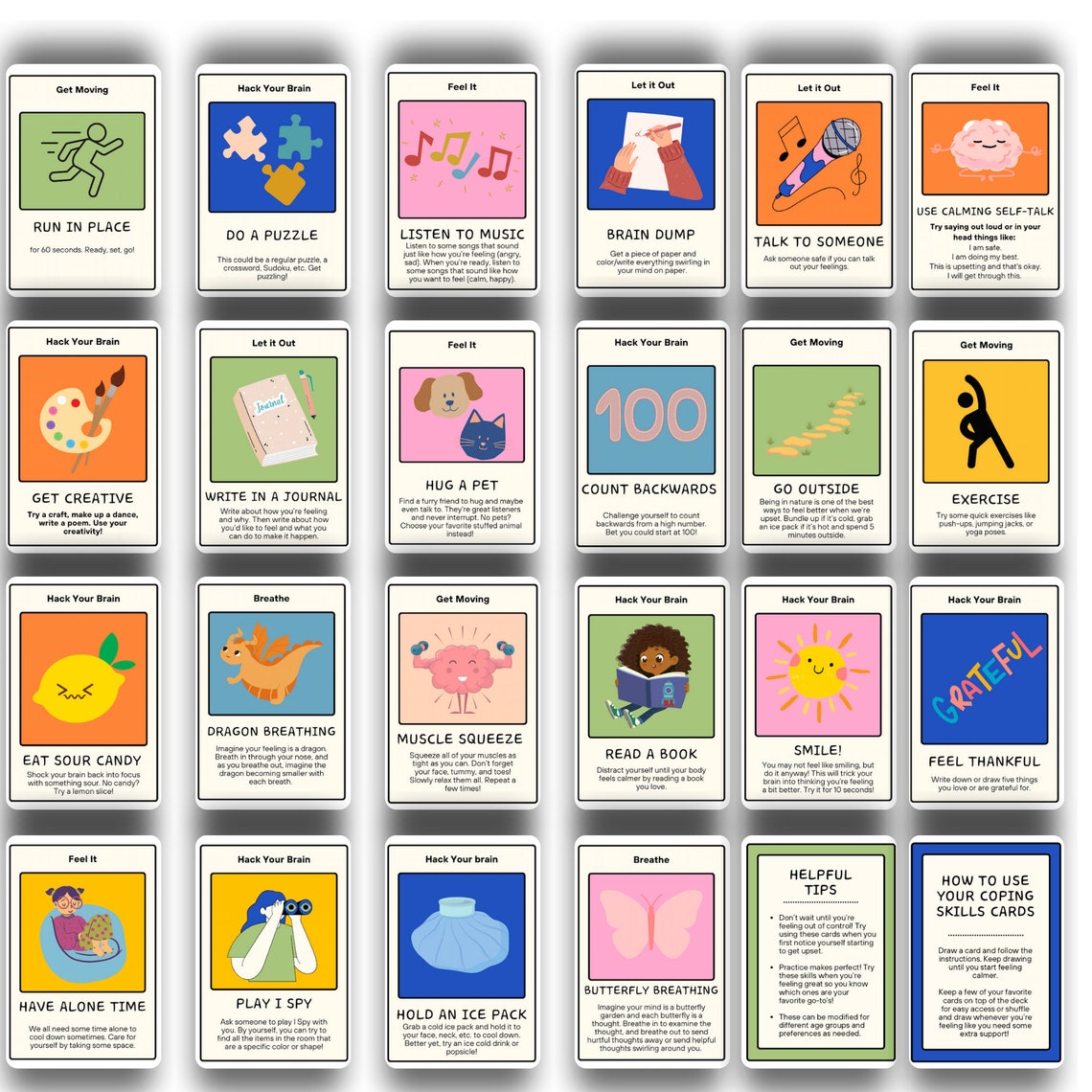 Printable Coping Skills Card Deck: Kids Emotional Regulation (PDF ...
