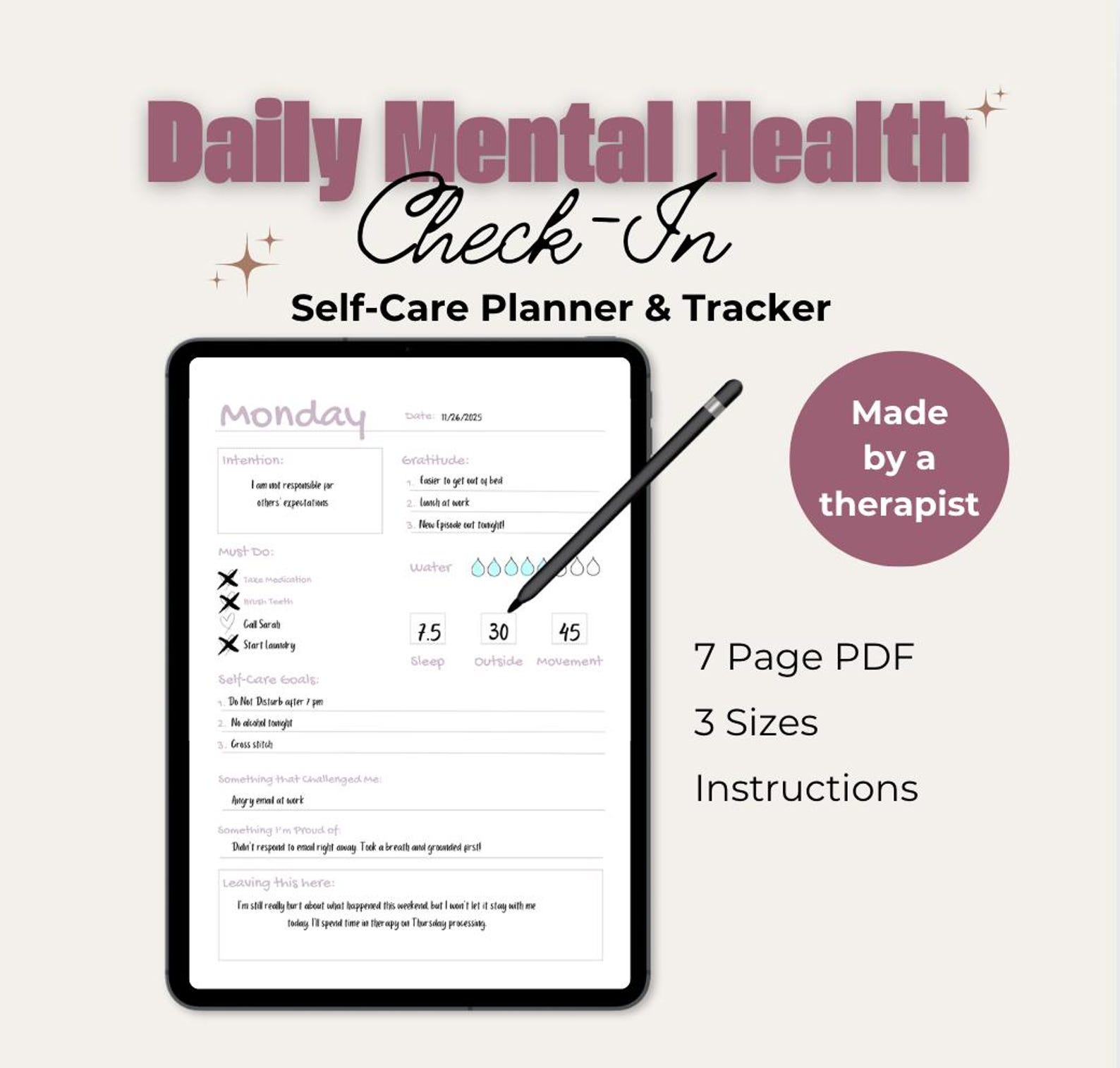 Digital Daily Self Care Check in | Goodnotes Therapy Journal Mental ...