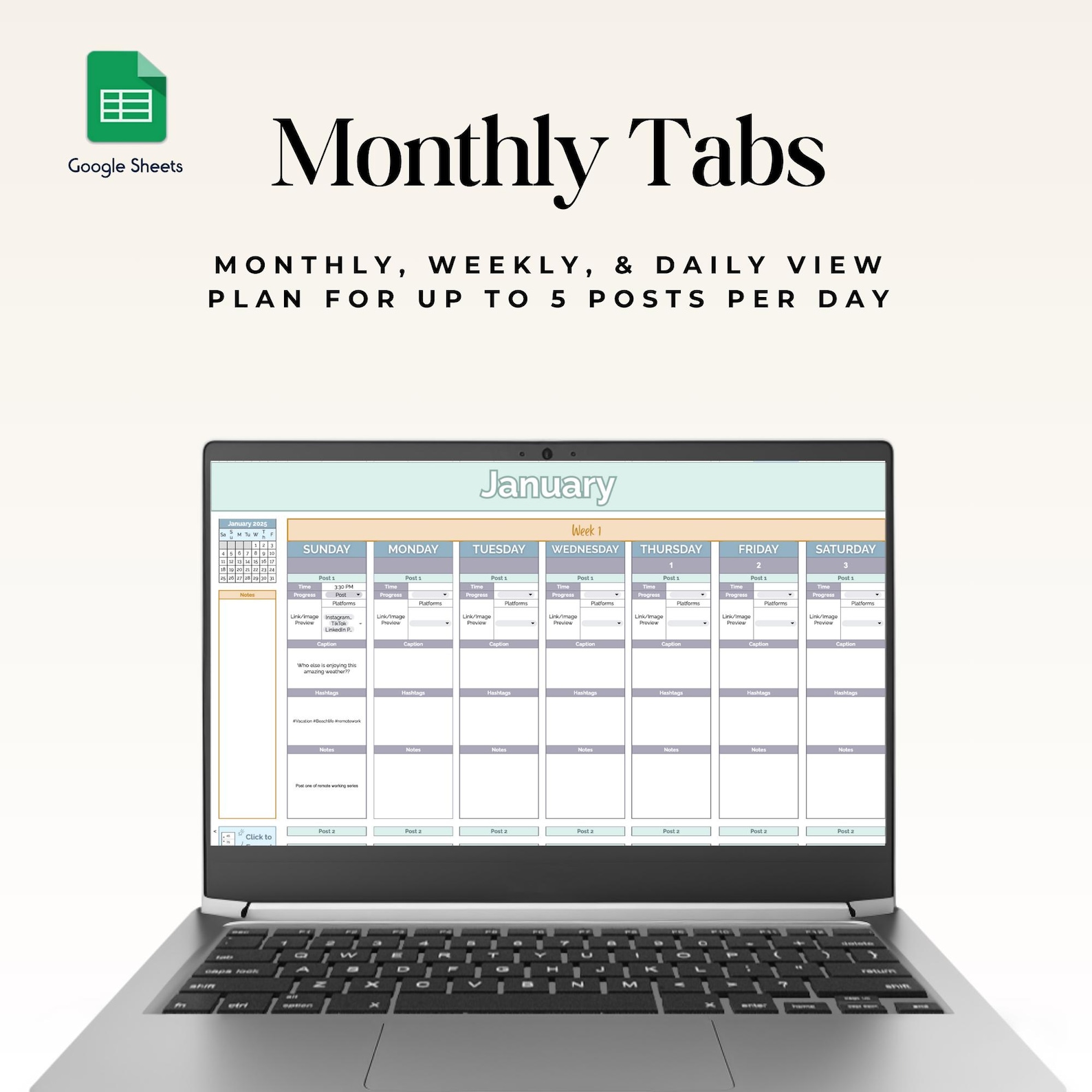 Google Sheets Social Media Content Calendar, Yearly Planning Template ...