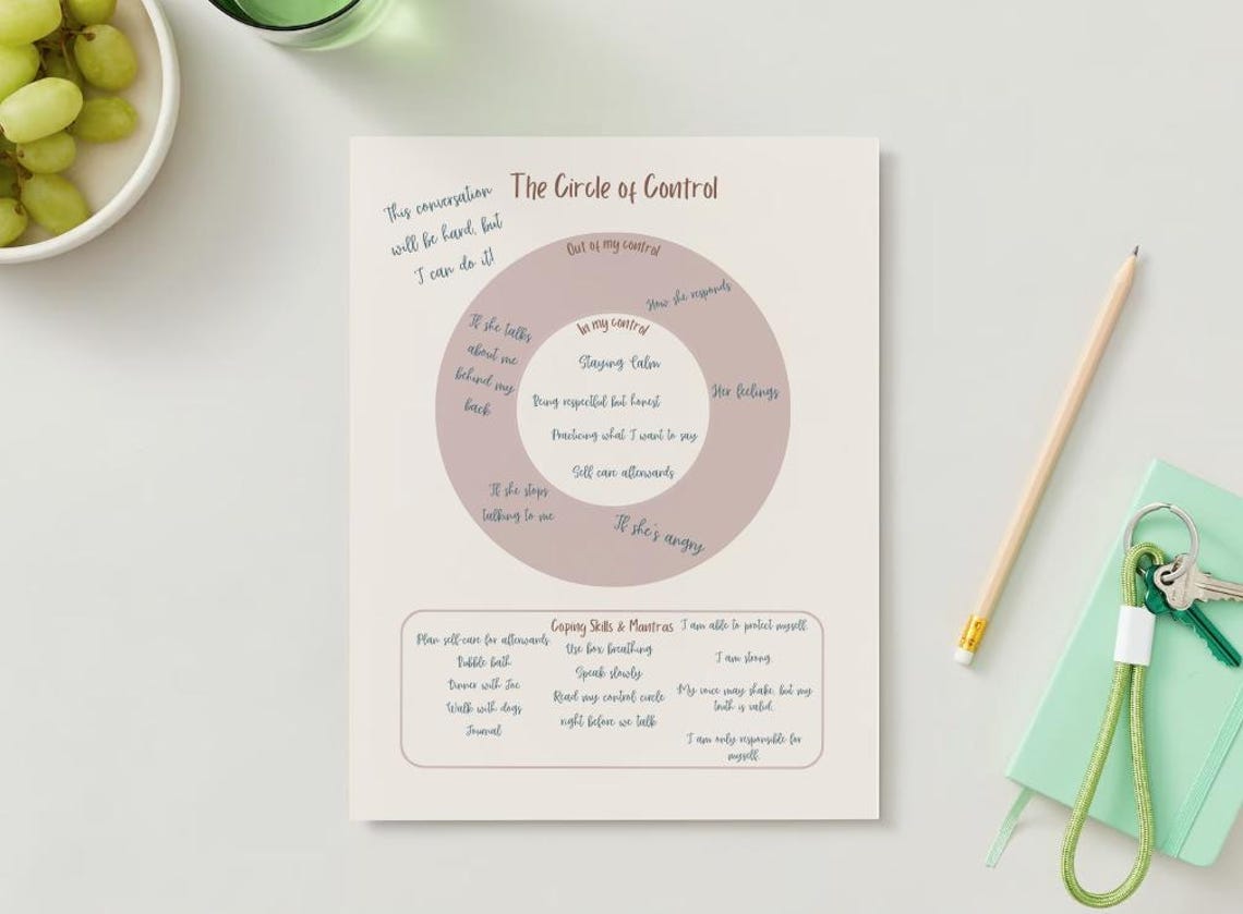 Circle of Control Worksheet, Anxiety Worksheet, Self Regulation ...