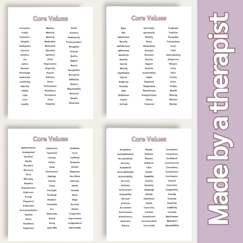 Core Values List | Therapy Printables, DBT, CBT, IFS & Emdr, Printable ...
