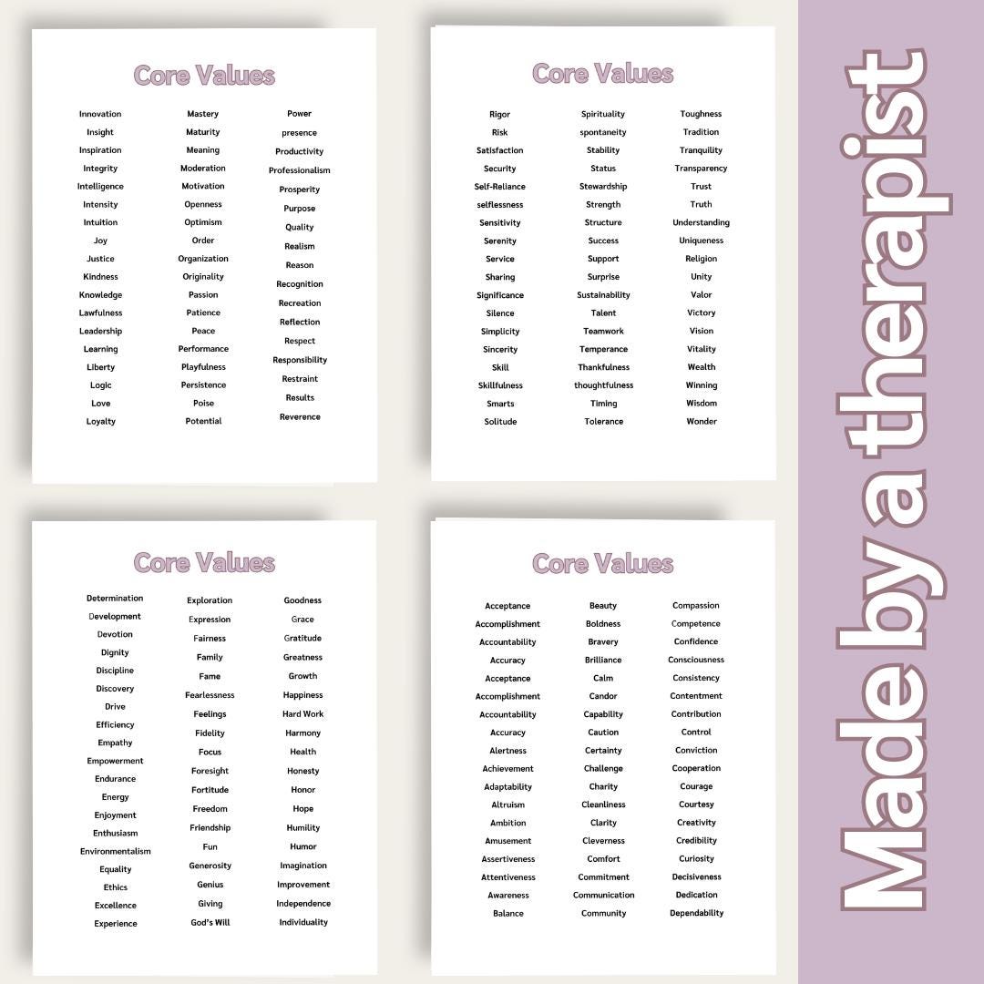 Core Values List | Therapy Printables, DBT, CBT, IFS & Emdr, Printable ...