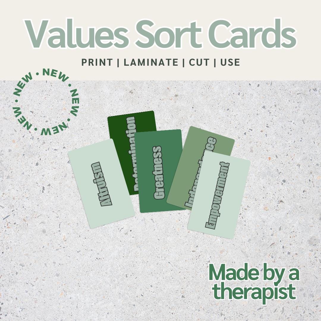 Values Sort Cards | Therapy Printables, DBT, CBT, IFS & Emdr, Printable ...