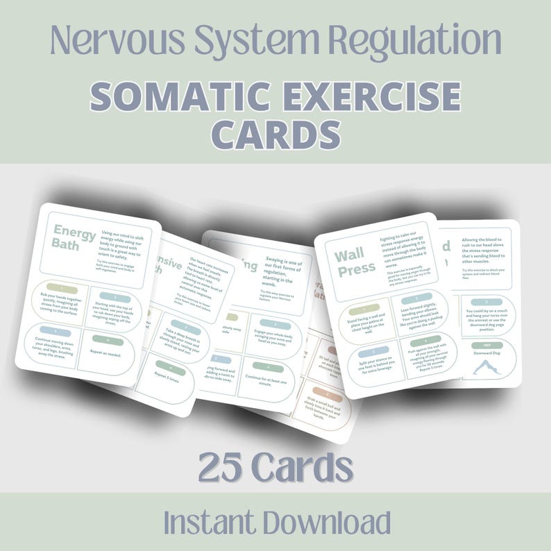 Nervous System Regulation Cards - Coping Skills Anxiety, Somatic ...