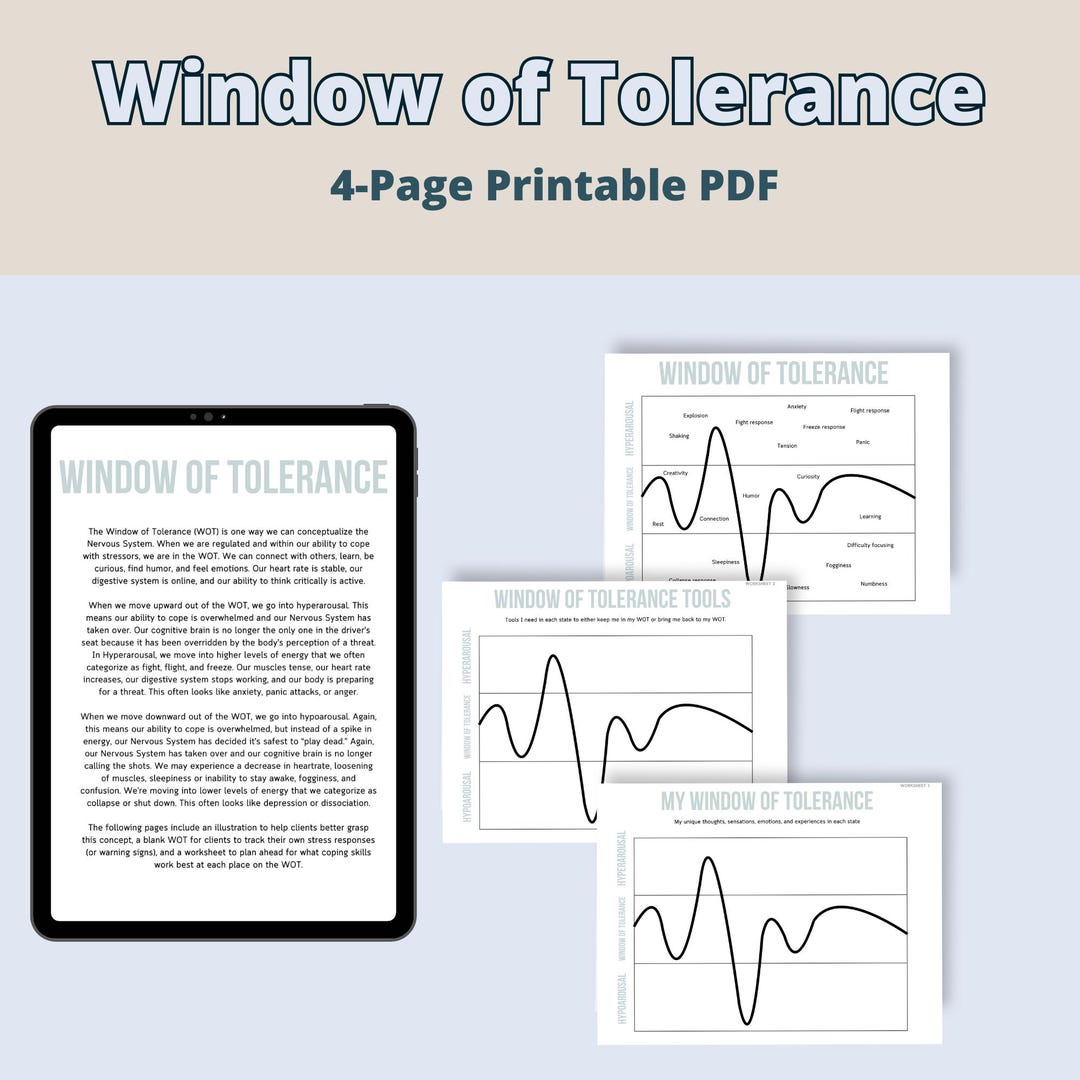 Window of Tolerance Worksheets: Emotional Regulation, Coping Skills ...
