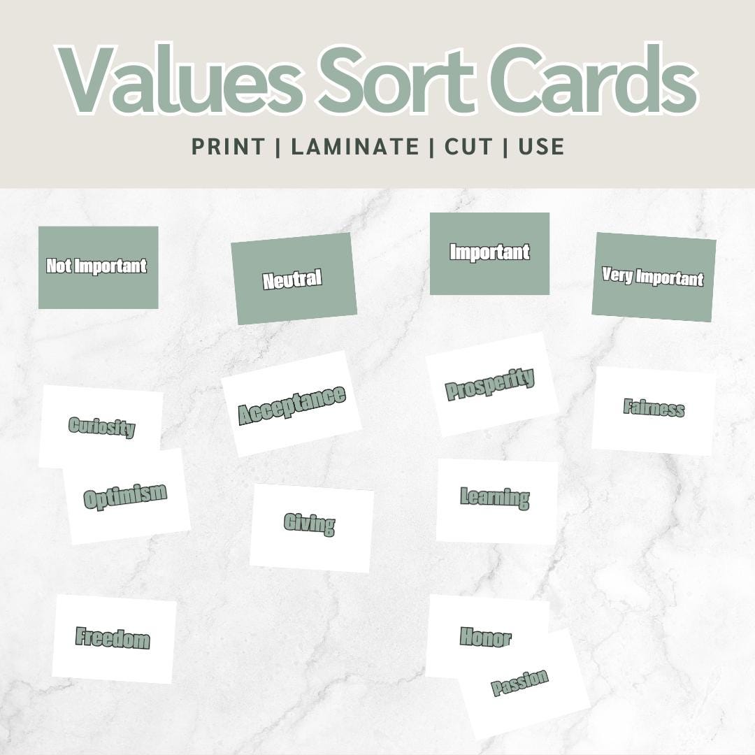 Values Sort Cards | Therapy Printables, DBT, CBT, IFS & Emdr, Printable ...