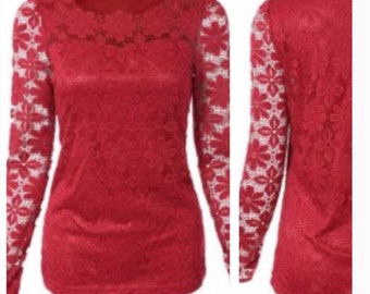 Red Lace Top | Etsy