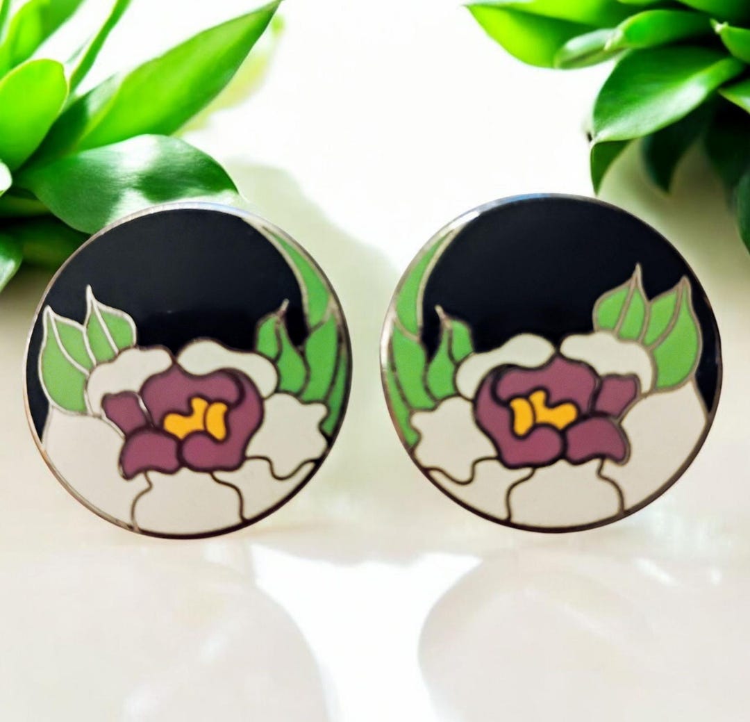 RARE Signed Vintage Laurel Burch "garden Rose" Enameled Post Earrings ...