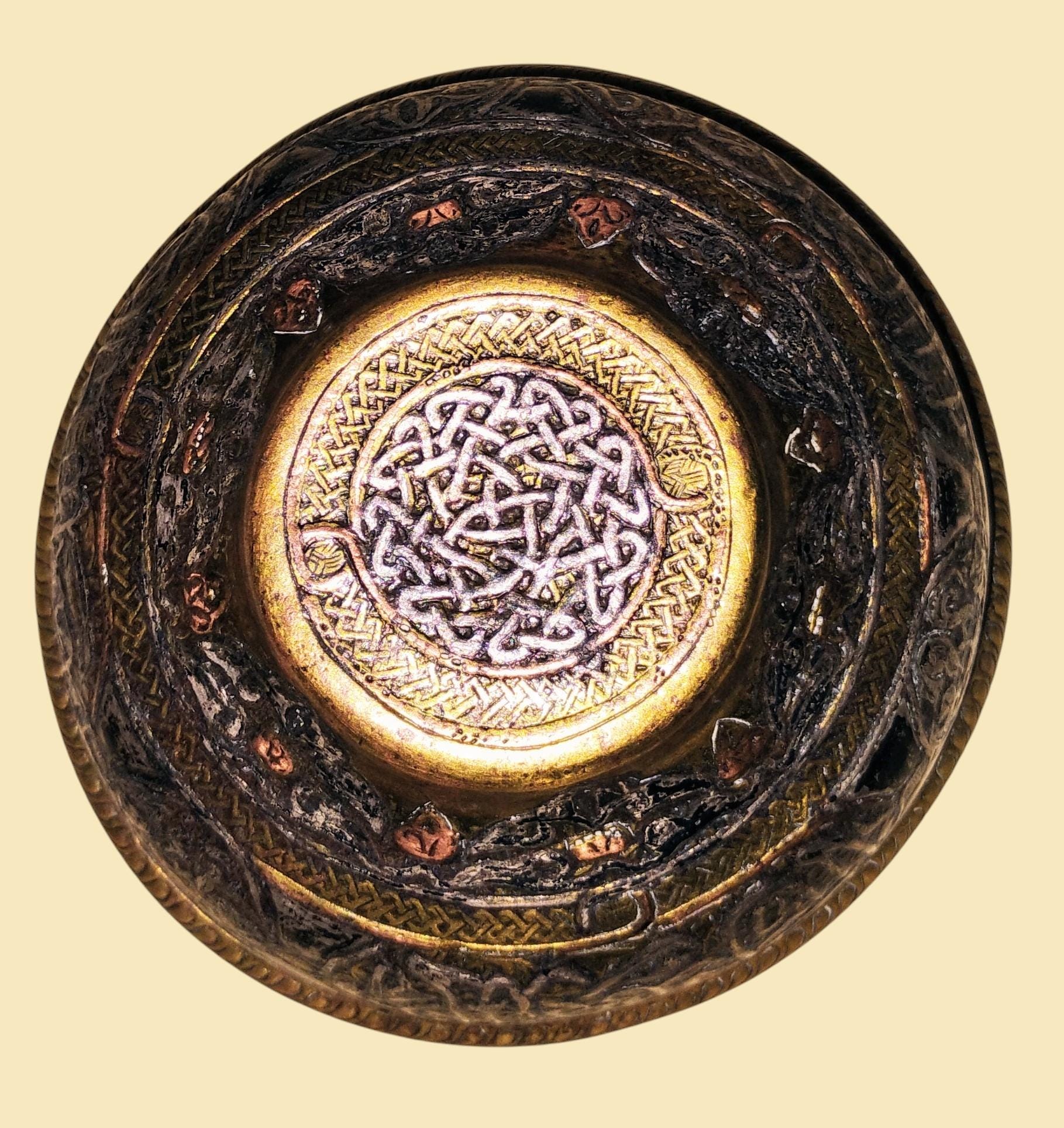 Vintage Syrian 1920s Damascus Copper and Silver Overlaid Brass ...