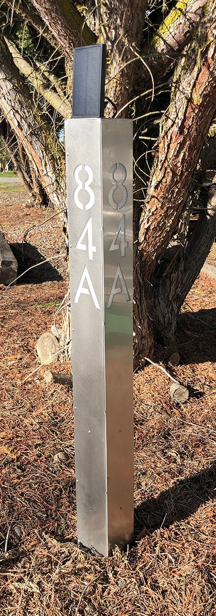 43" Tall Custom Stainless Steel Address Sign, Solar Powered LED Lighted ...