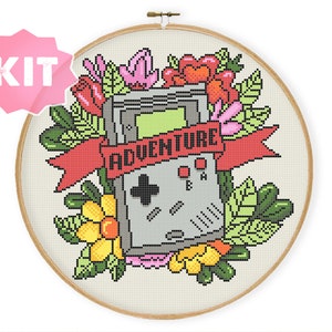Game Adventure Cross Stitch Kit, Floral Geeky Gamer Embroidery, Game ...