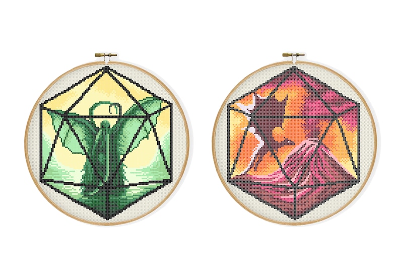 10 Dnd Dice Cross Stitch D20 Dice Silhouette Embroidery - Etsy