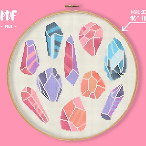 Crystals 2 Cross Stitch Pattern, Jewellery Embroidery, Precious Stone ...