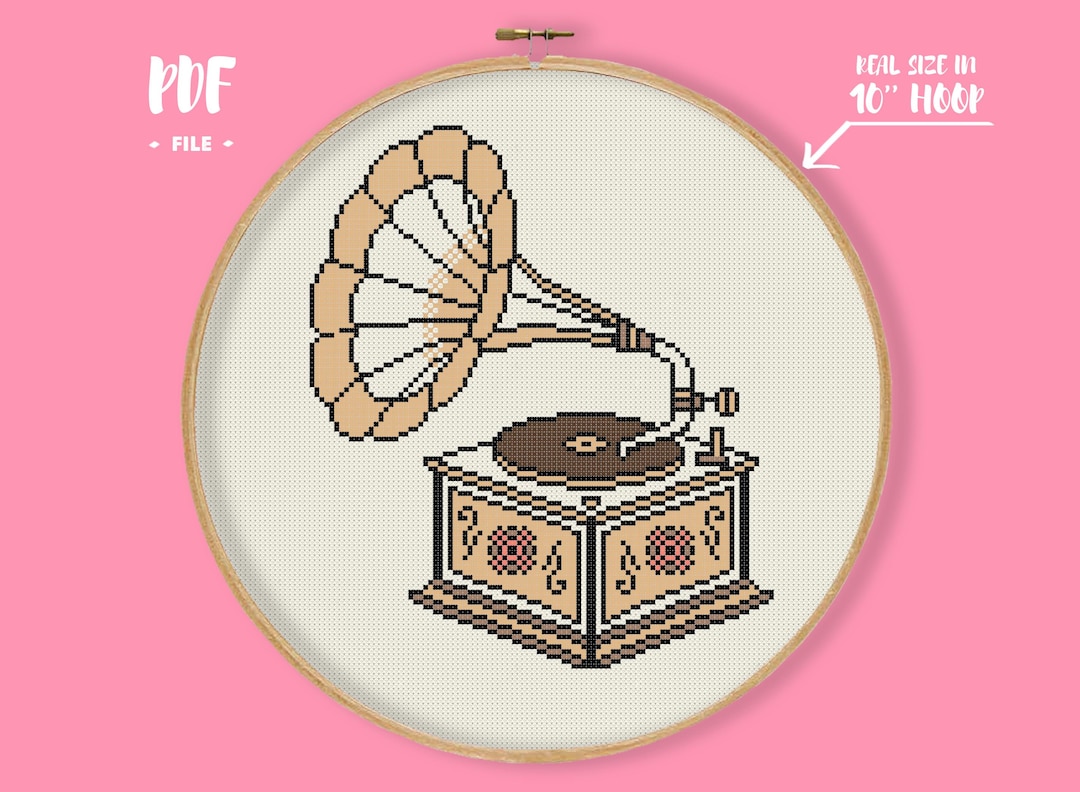 Record Player Cross Stitch Pattern, Music Embroidery Chart, Retro ...