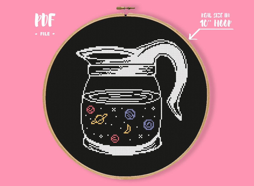 Space Coffee Cross Stitch Pattern, Astronomy Embroidery, Magical Drink ...