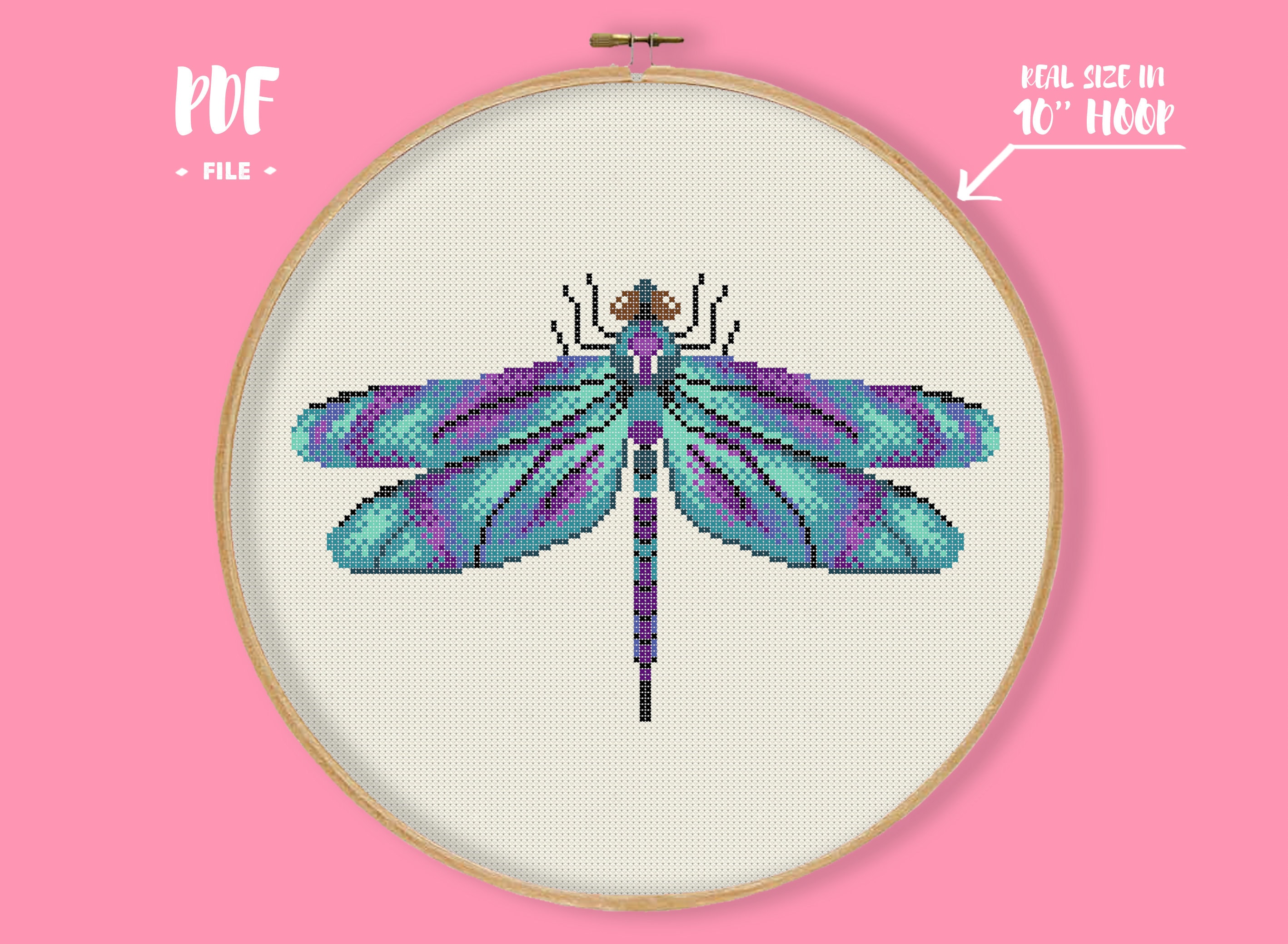Dragonfly 2 Cross Stitch Pattern Insects Embroidery Ornament - Etsy