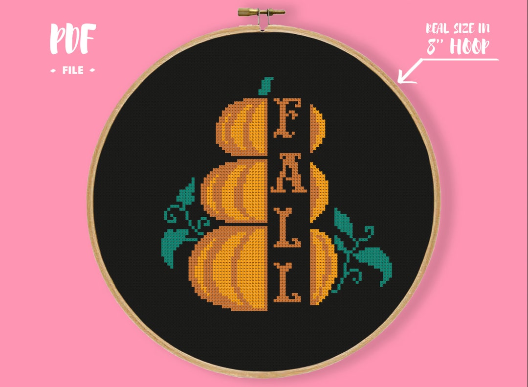 Fall Pumpkins Cross Stitch Pattern, Autumn Seasonal Embroidery ...