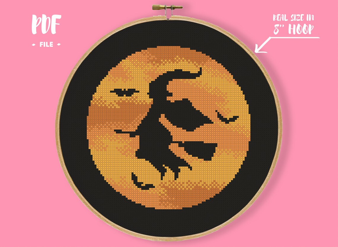 Flying Witch Cross Stitch Pattern Witchy Gift Halloween Cross | Etsy