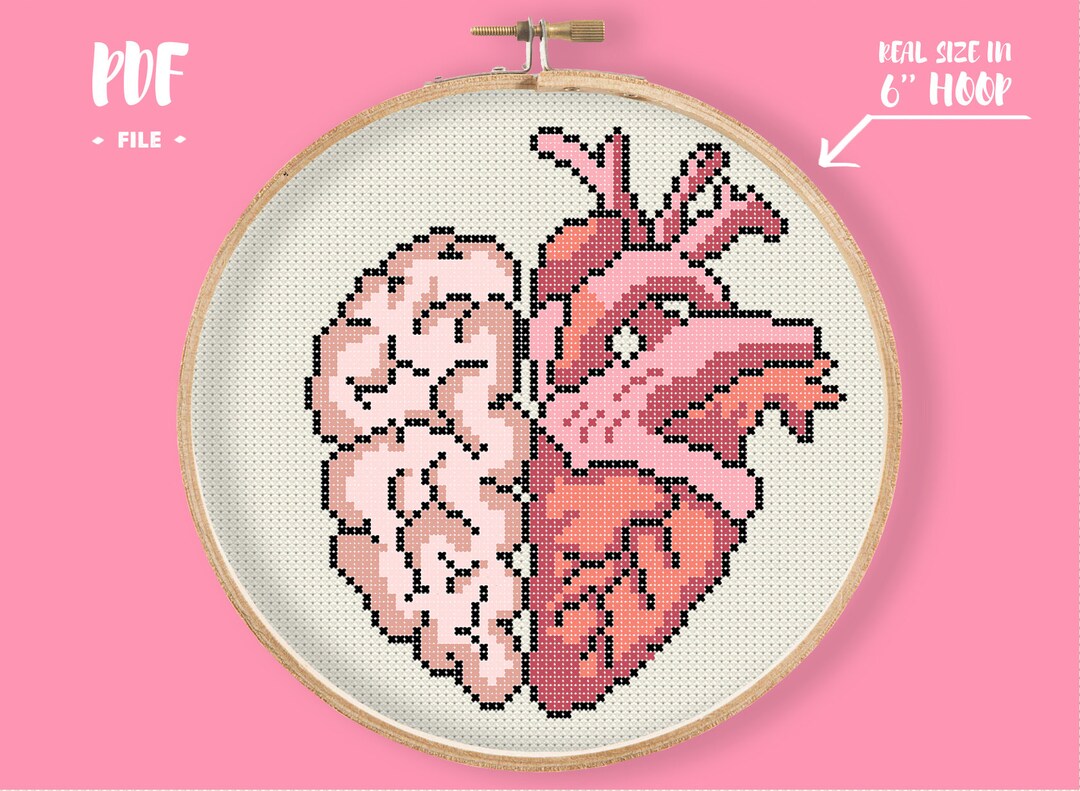 Brain and Heart Cross Stitch Patten, Anatomical Embroidery, Human Body ...