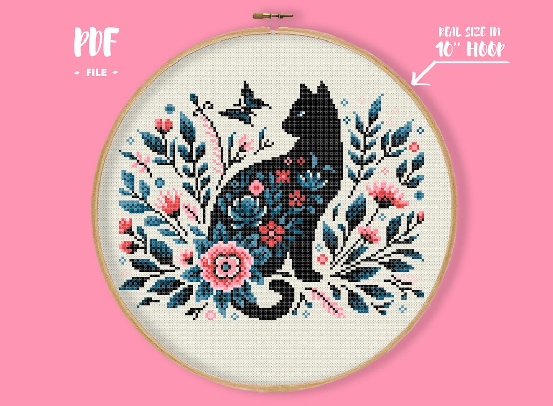 Mandala Cat 3 Cross Stitch Pattern, Cute Animal Embroidery, Floral ...