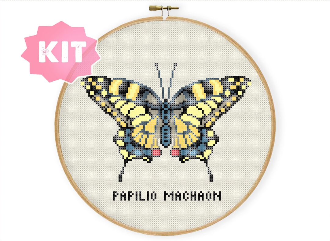 Papilio Machaon Butterfly Cross Stitch Kit, Insect Embroidery, Summer ...