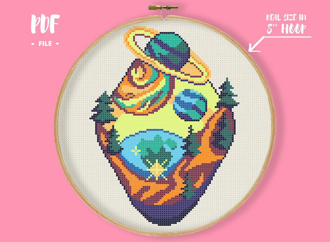 Planets Space Cross Stitch Pattern, Galaxy Solar System Moon Star Sky ...
