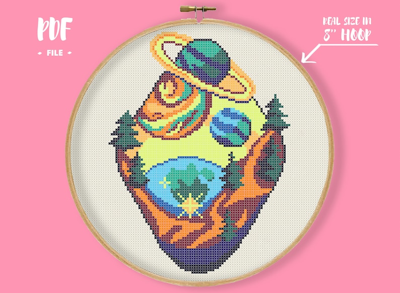 Planets Space Cross Stitch Pattern Galaxy Solar System Moon - Etsy
