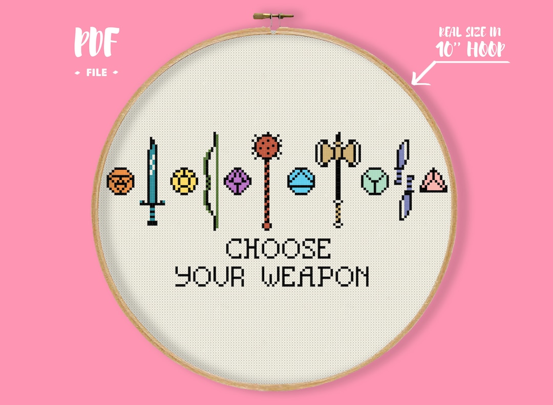 Choose Your Weapon Cross Stitch Pattern, Dnd Player Dice Embroidery ...