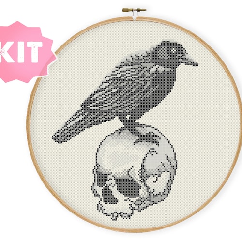 Raven on the Skull Cross Stitch Kit Goth Embroidery Dark - Etsy