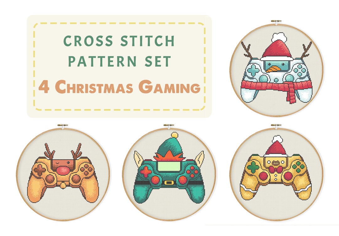 Set 4 Gaming Cross Stitch Pattern, Game Controller Christmas Gift Idea ...