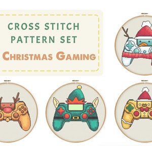 Set 4 Gaming Cross Stitch Pattern, Game Controller Christmas Gift Idea ...