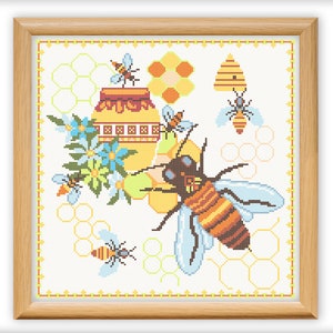 Bee Sampler Cross Stitch Pattern, Honey Embroidery, Bee Hive Primitive ...