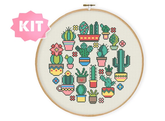 Cactus Cross Stitch Kit Potted Flowers Succulents Embroidery - Etsy