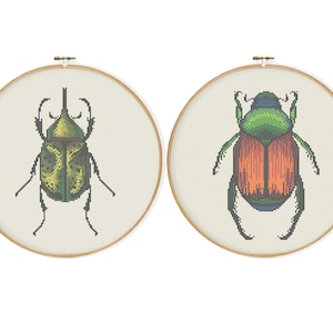 9 Beetle Set Cross Stitch Pattern, Bug Insect Embroidery, Nature ...
