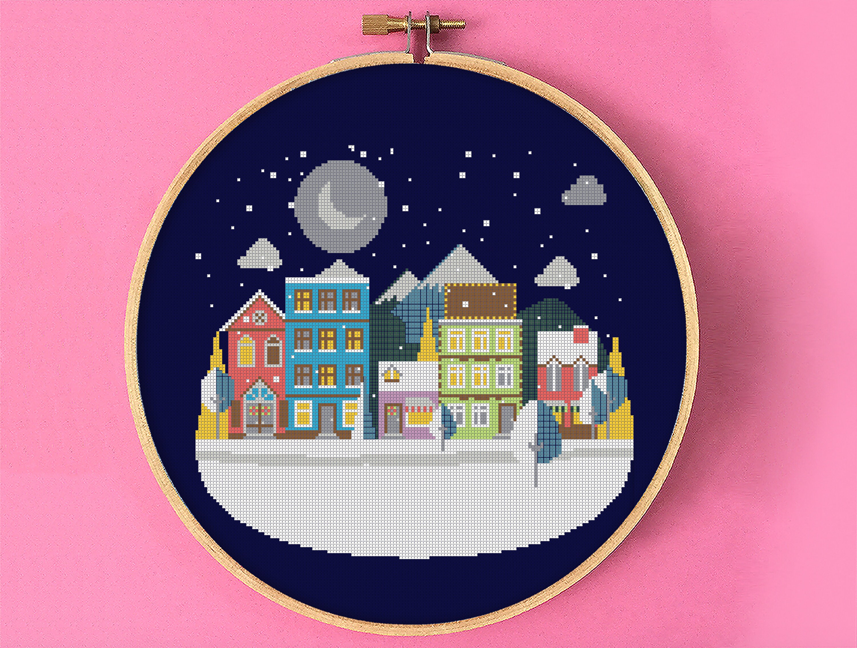 Winter City Snow Cross Stitch Pattern Buildings Christmas New - Etsy